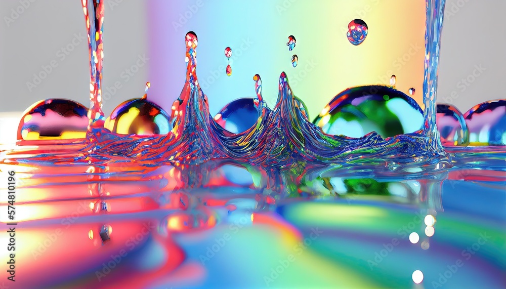 3D rendered computer generated image of a liquid metal rainbow. Bright ...