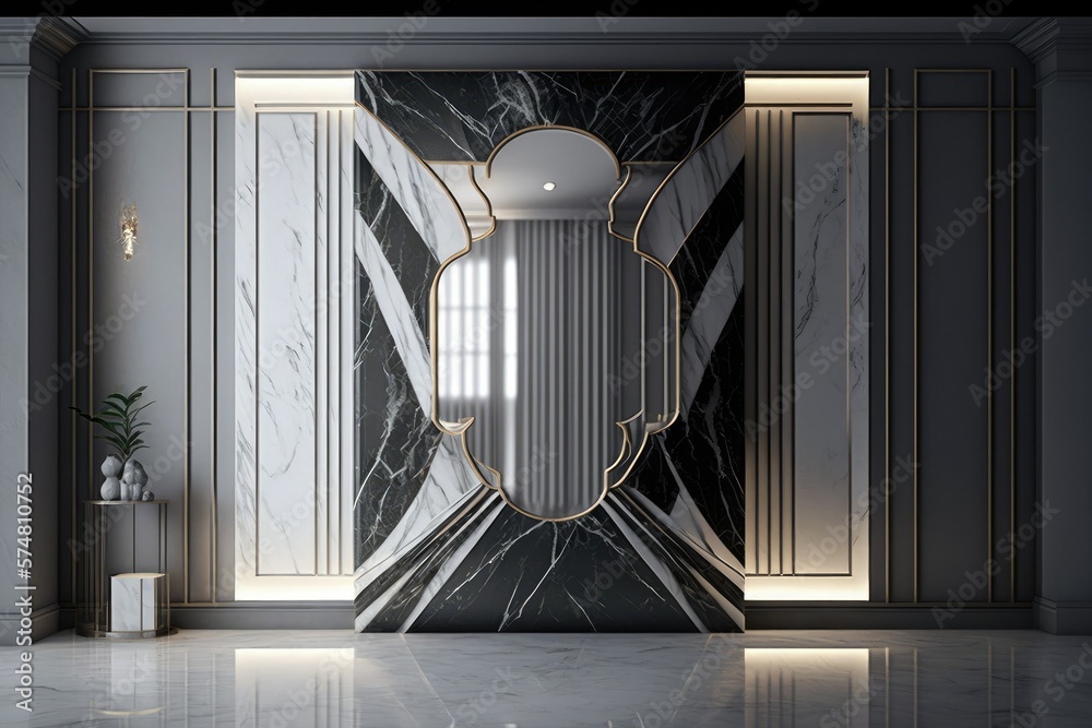 Interior living room and lobby wall panel decoration with mirror ...