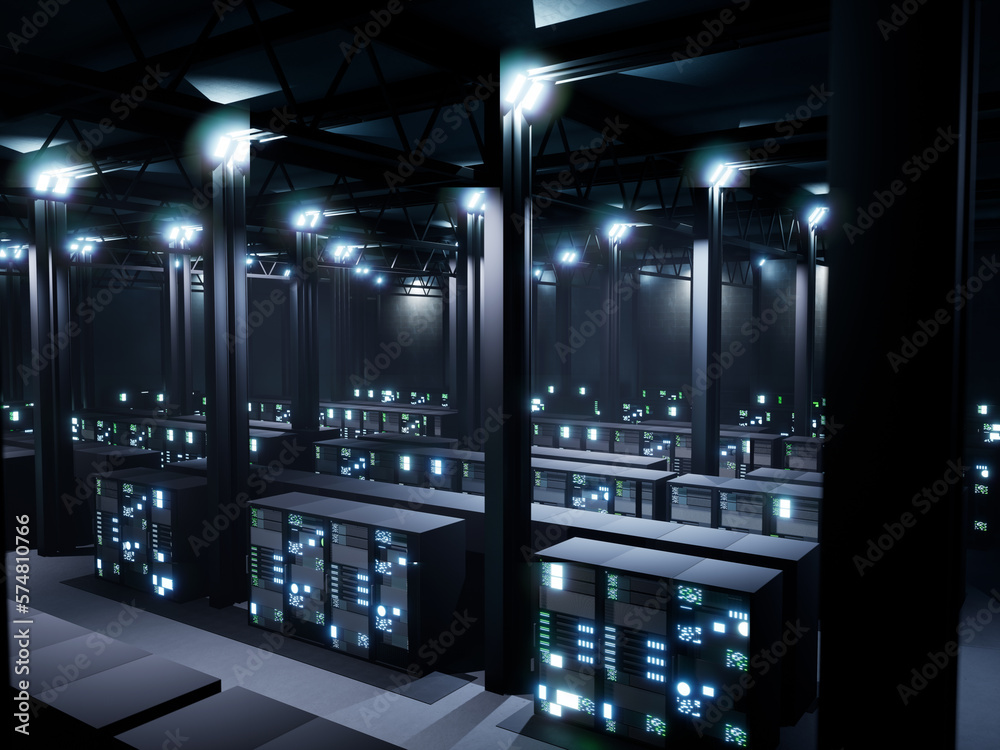 Modern Data Center Filled With Racks And Cabinets New Cyber Security Network In Server Room