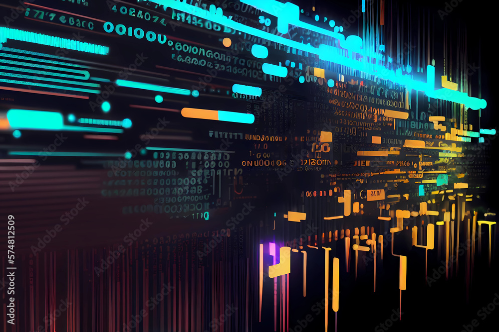 3D render abstract technology background with glitched code. Concept of a programming and IT ...