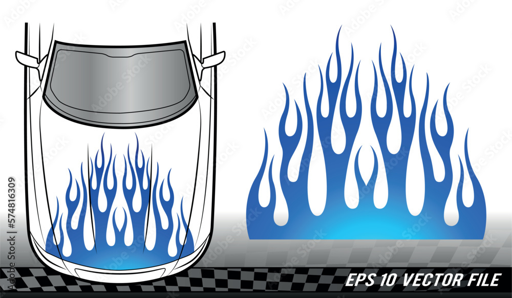 Electric sports car hood flame decal vinyl sticker graphic. Racing car ...