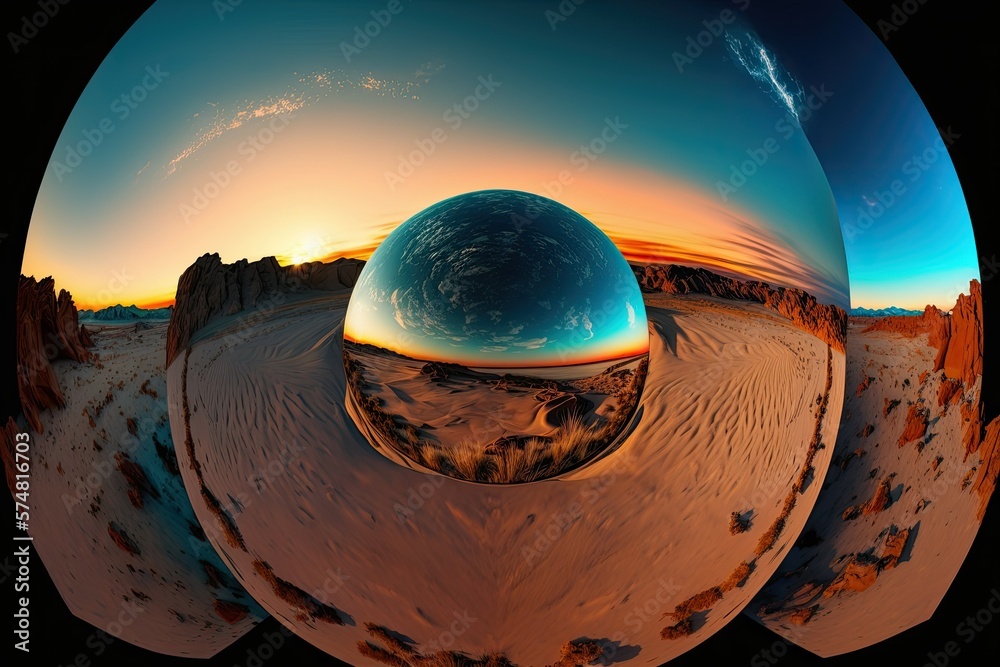 Exoplanet sunset, environment map in 360 degree panorama reminiscent of ...