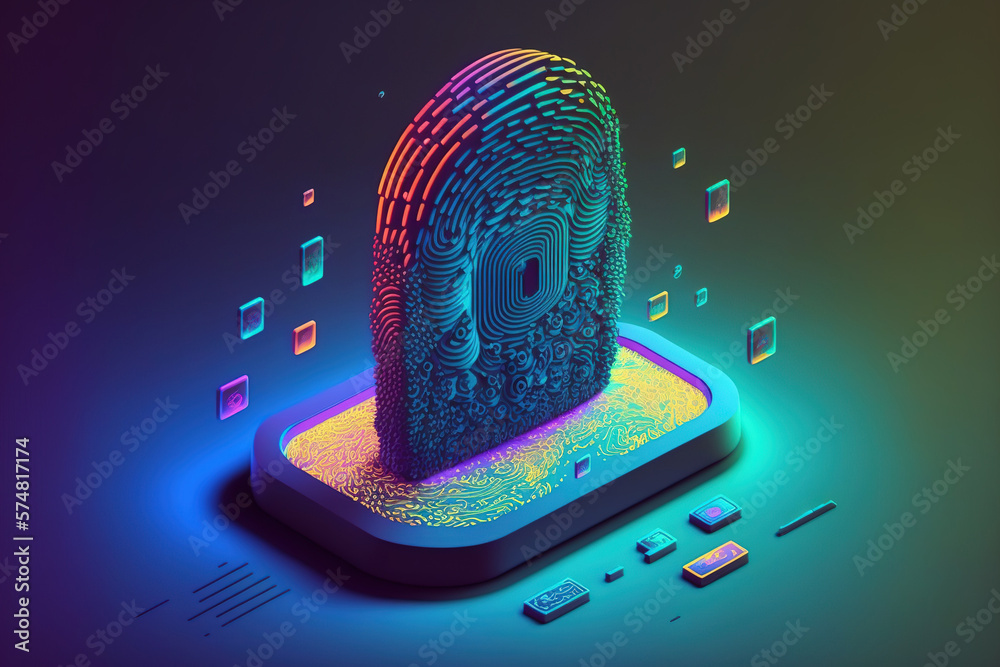 3d illustration fingerprint scan provides security access with biometrics identification ...