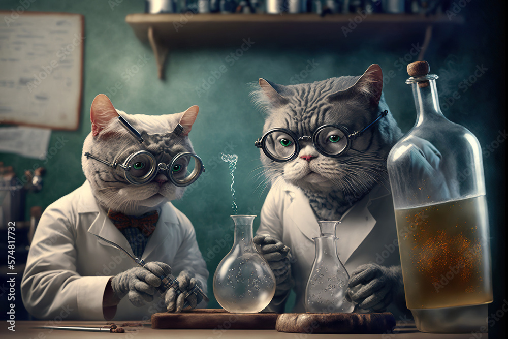 Created with Generative AI technology. Animal cats scientist making ...