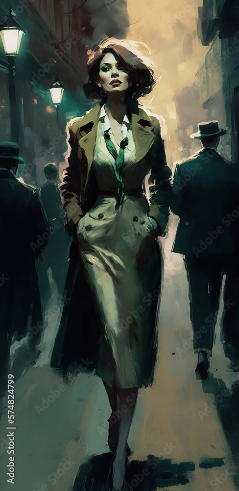 Beautiful Impressionist painting of a 1920s female detective character ...