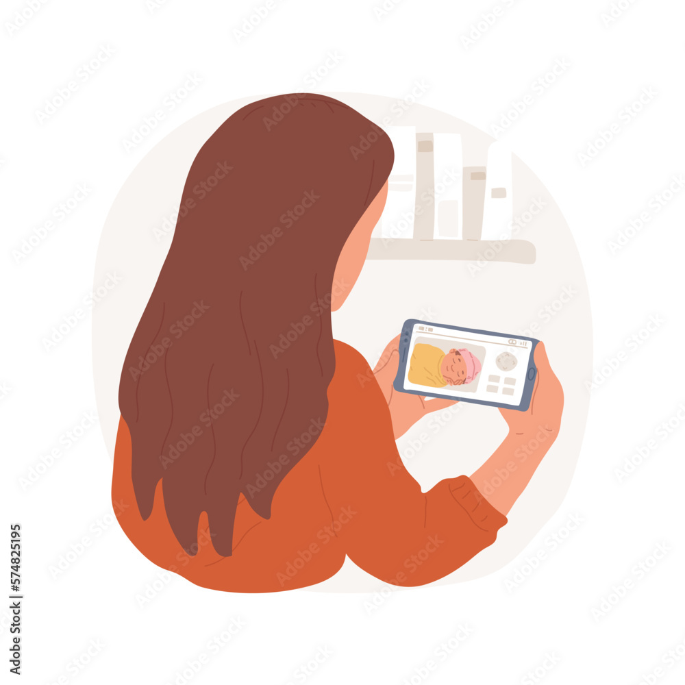Baby monitor isolated cartoon vector illustration. Mom monitor baby ...