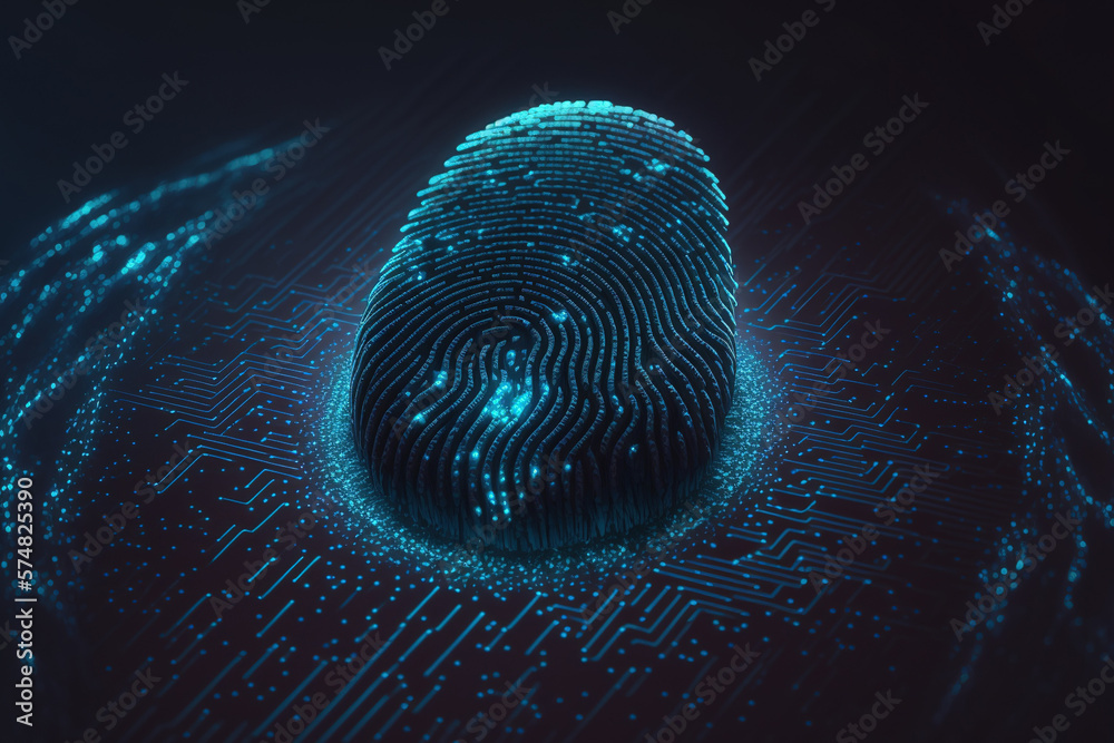 3d illustration fingerprint scan provides security access with biometrics identification ...