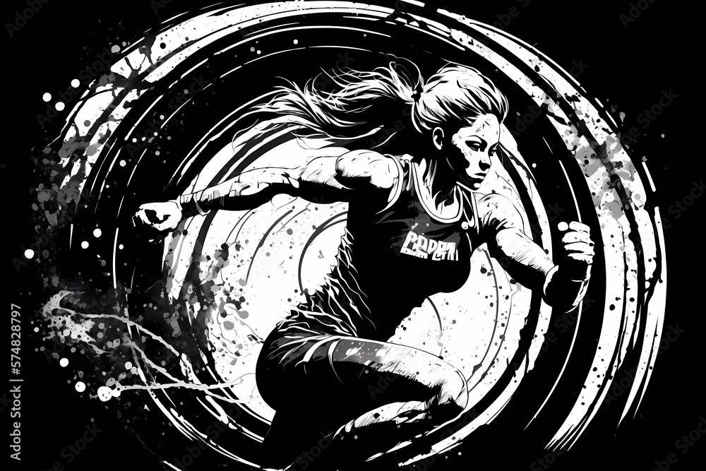 Flat Vector Black Ink Circle Drawing - Women in Sports (Generative AI ...