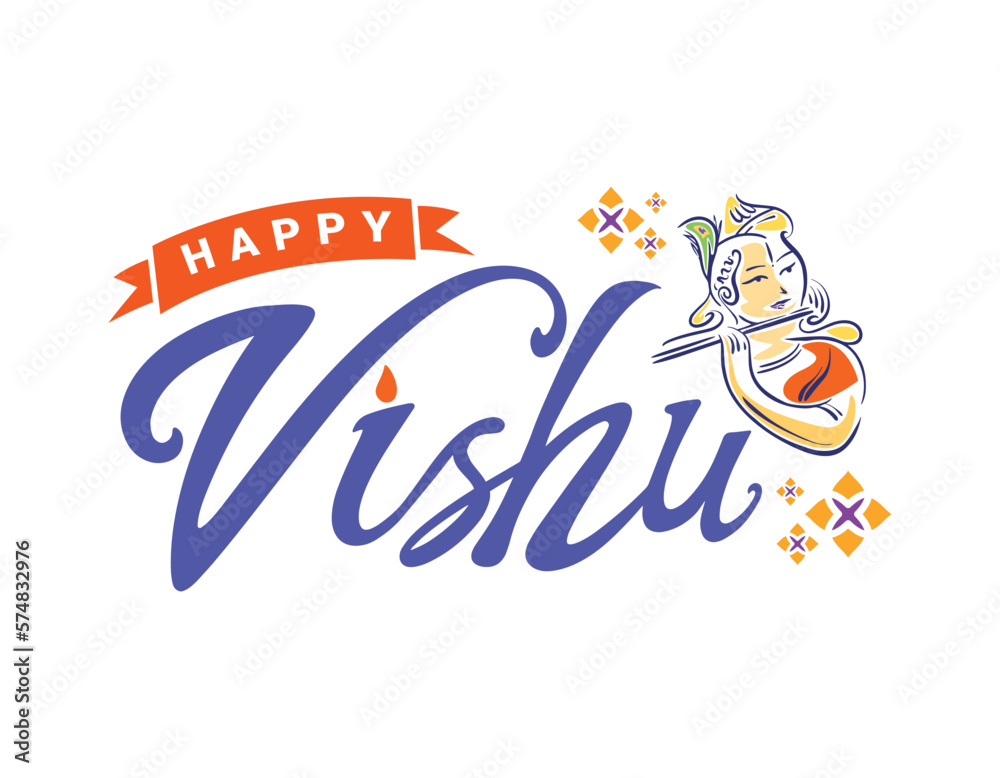 happy vishu handwritten premium lettering vector Stock Vector | Adobe Stock