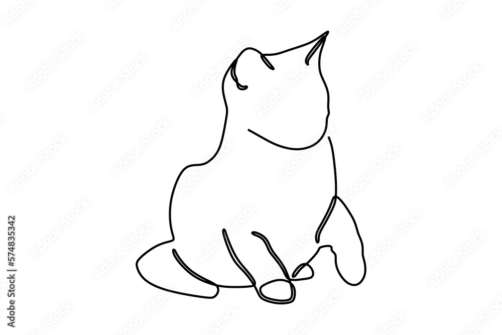continuous line drawing of funny large longhair gray kitten Stock ...