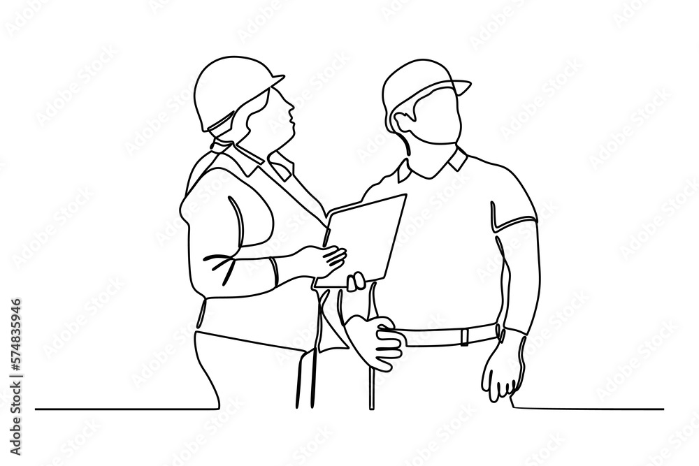 continuous line drawing of construction worker Stock Vector | Adobe Stock