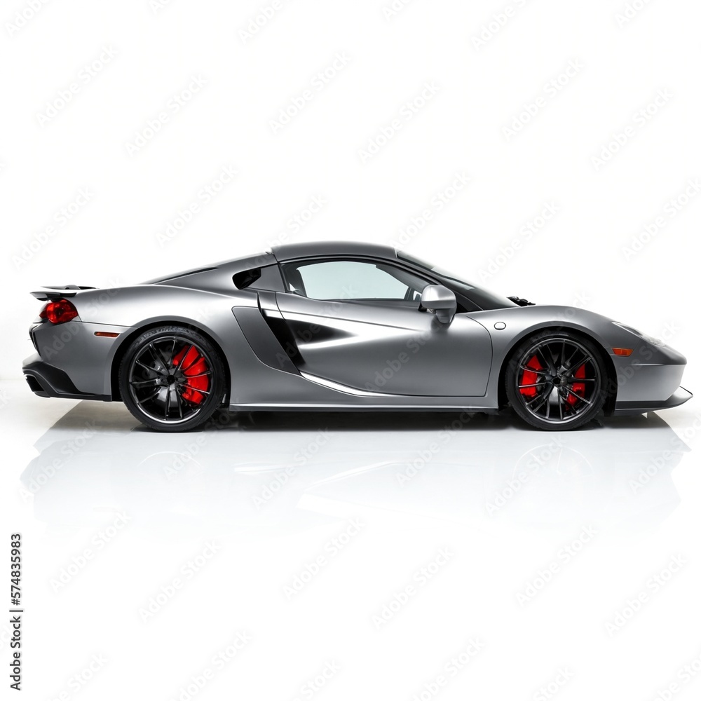 Shiny Silver Sports Car on White Background Created with Generative AI ...