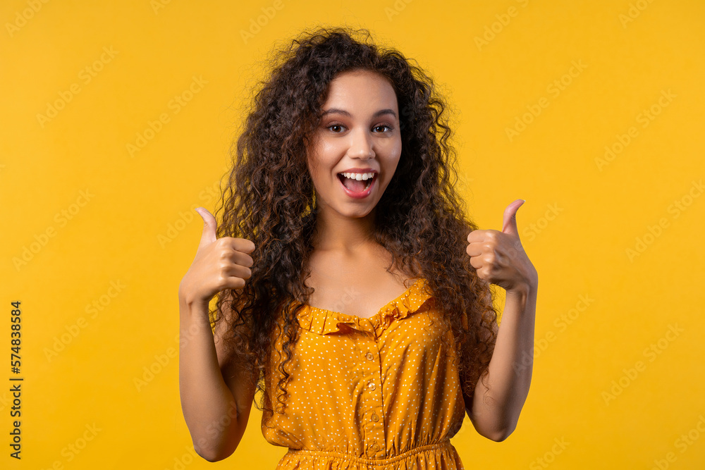 Positive woman with like hand sign, thumbs up. Happy girl,correct ...