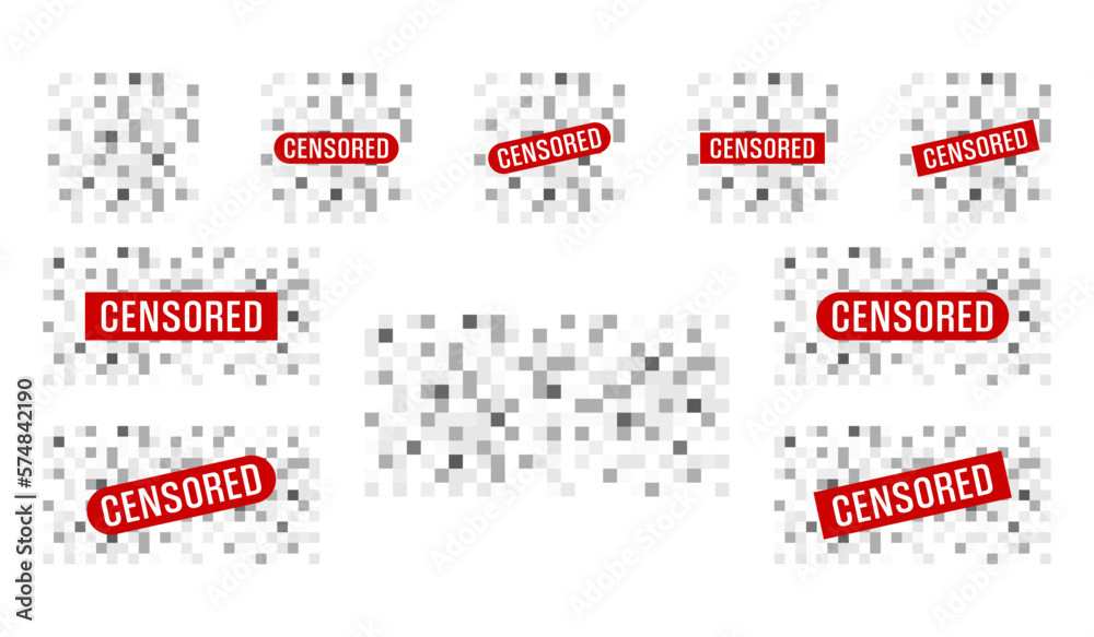 Set of pixel censored signs elements. Red alert censorship bar concept ...