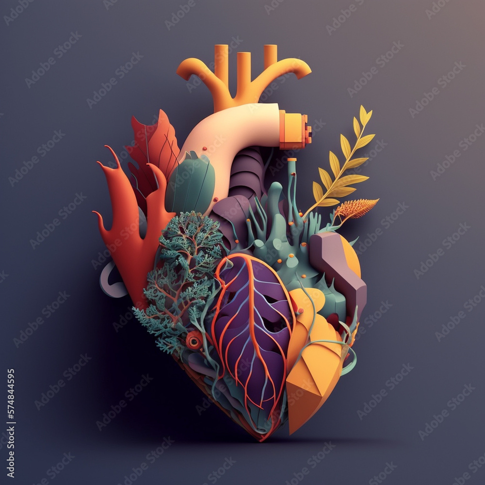Heart care concept. Abstract stylized illustration. Cardiac anatomy and ...