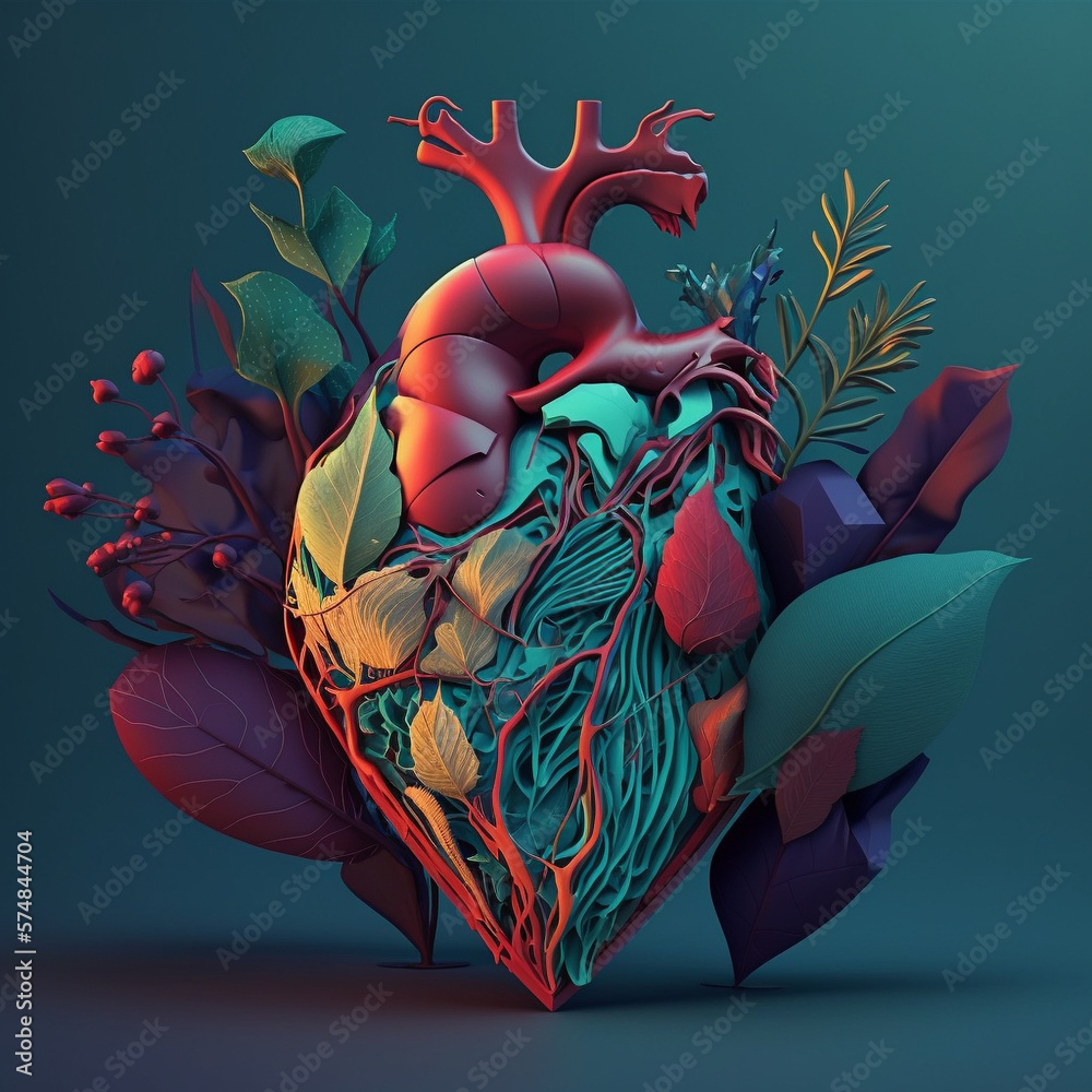 Heart care concept. Abstract stylized illustration. Cardiac anatomy and ...