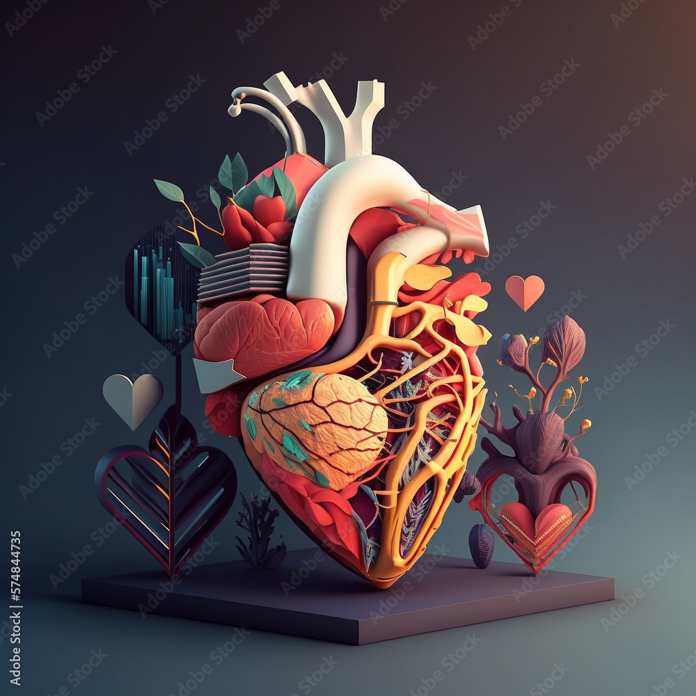 Heart care concept. Abstract stylized illustration. Cardiac anatomy and ...