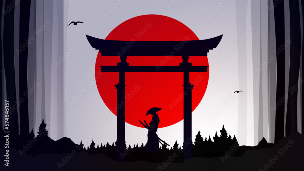 Samurai with red moon wallpaper. red moon. japanese theme wallpaper ...