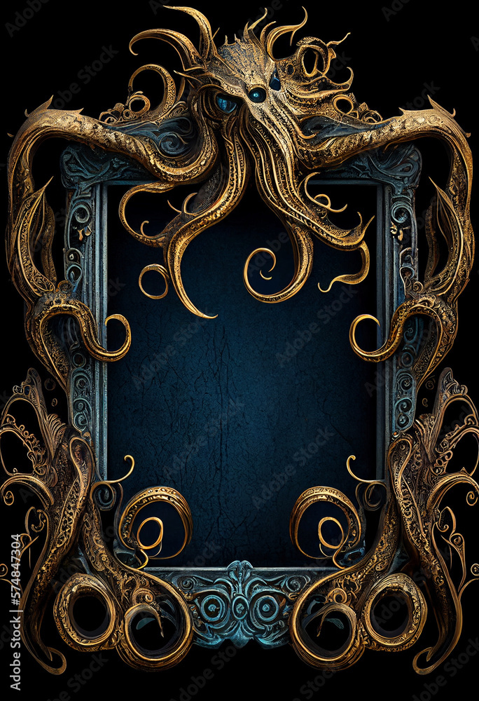 Chuthulu monster of the deep gilded tentacles matte gold frame design ...