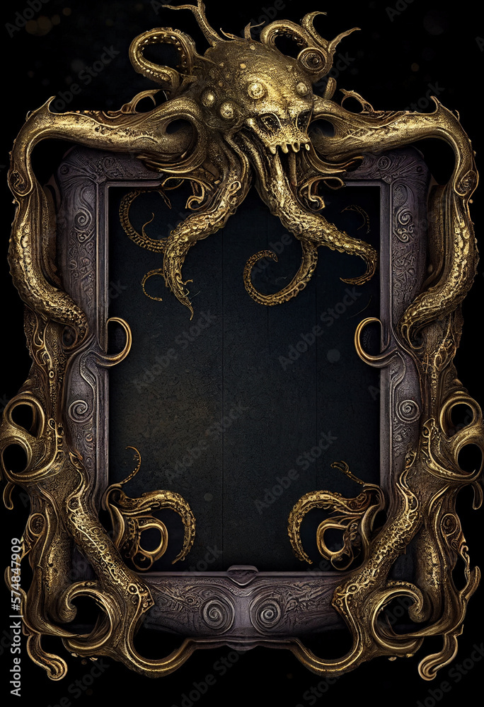 Chuthulu monster of the deep gilded tentacles matte gold frame design ...