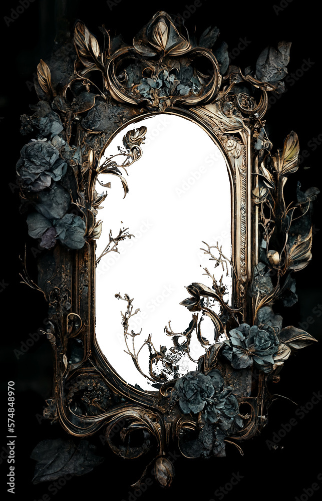 transparent golden frame dark gothic florals and botanicals, matte gold ...