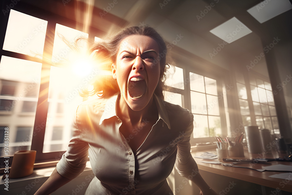 Generative Illustration AI of a Furious business middle age woman ...