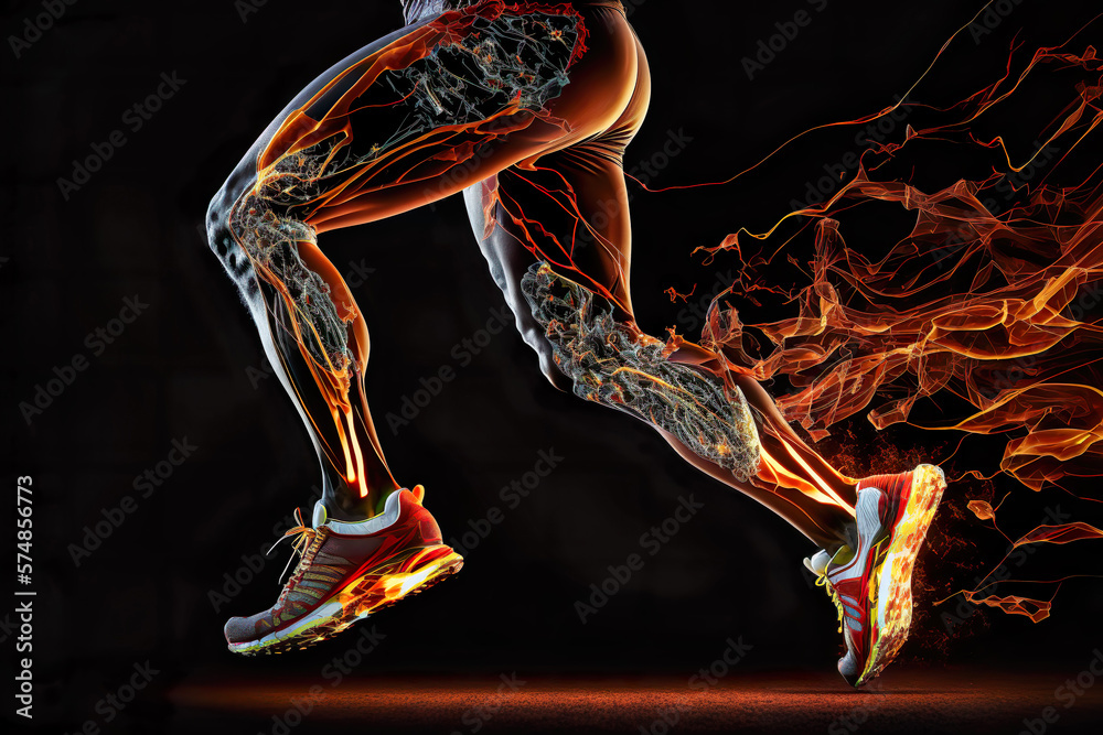 Sport Runner , Side profile view of sporty energetic serious healthy ...