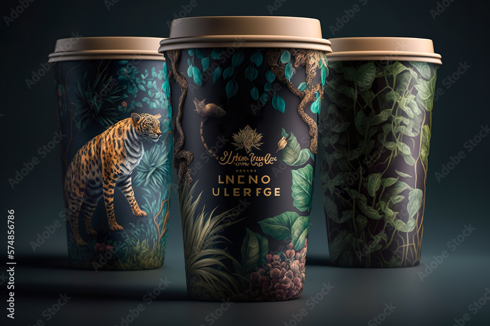 Ilustração do Stock: Cafe cup product a new jungle themed , package ...
