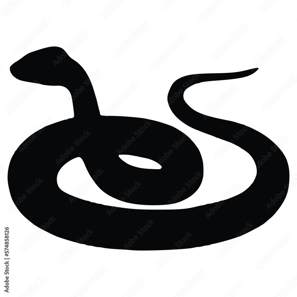 Black silhouette snake. Isolated symbol or icon snake on white ...