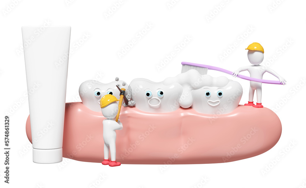 3d stick man miniature cleaning plaque, limestone, dental molar teeth ...