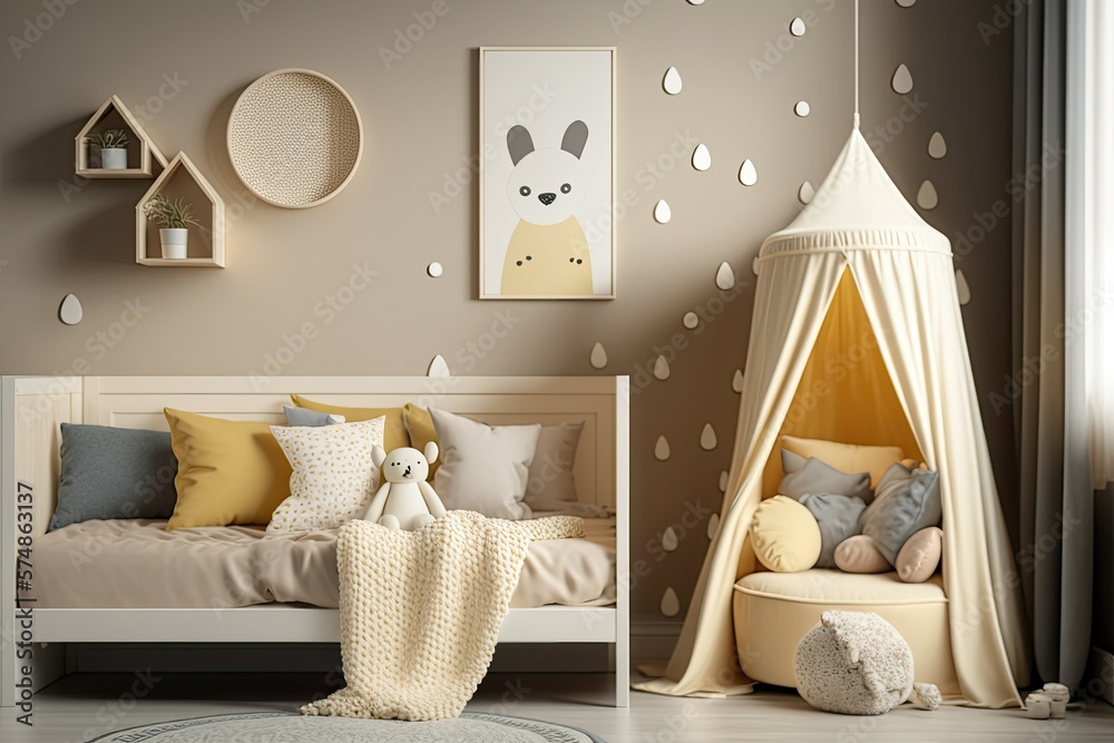 comfortable beige children's room interior,. Generative AI Stock ...