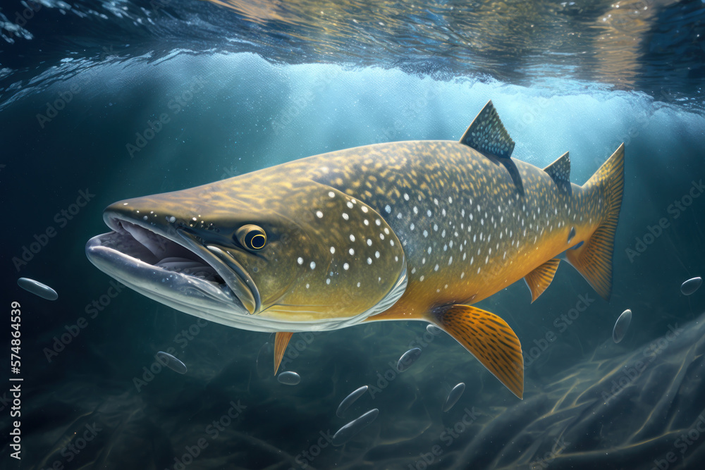 Trout fish profile spotted swimming underwater in beautiful stream ...