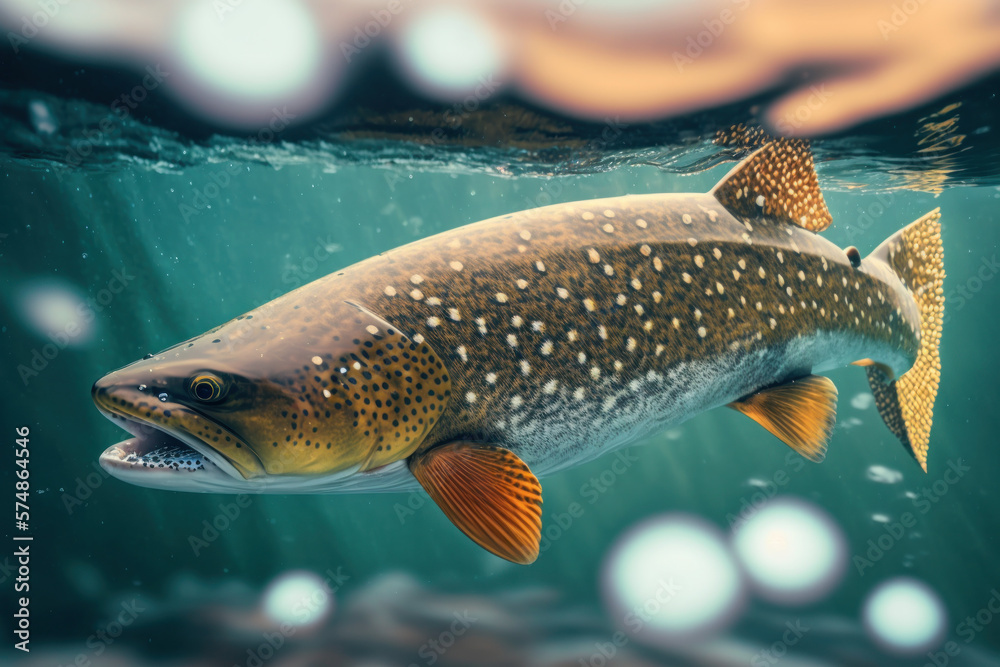 Trout fish profile spotted swimming underwater in beautiful stream ...