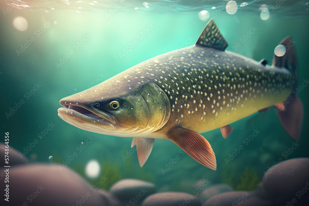 Trout fish profile spotted swimming underwater in beautiful stream ...