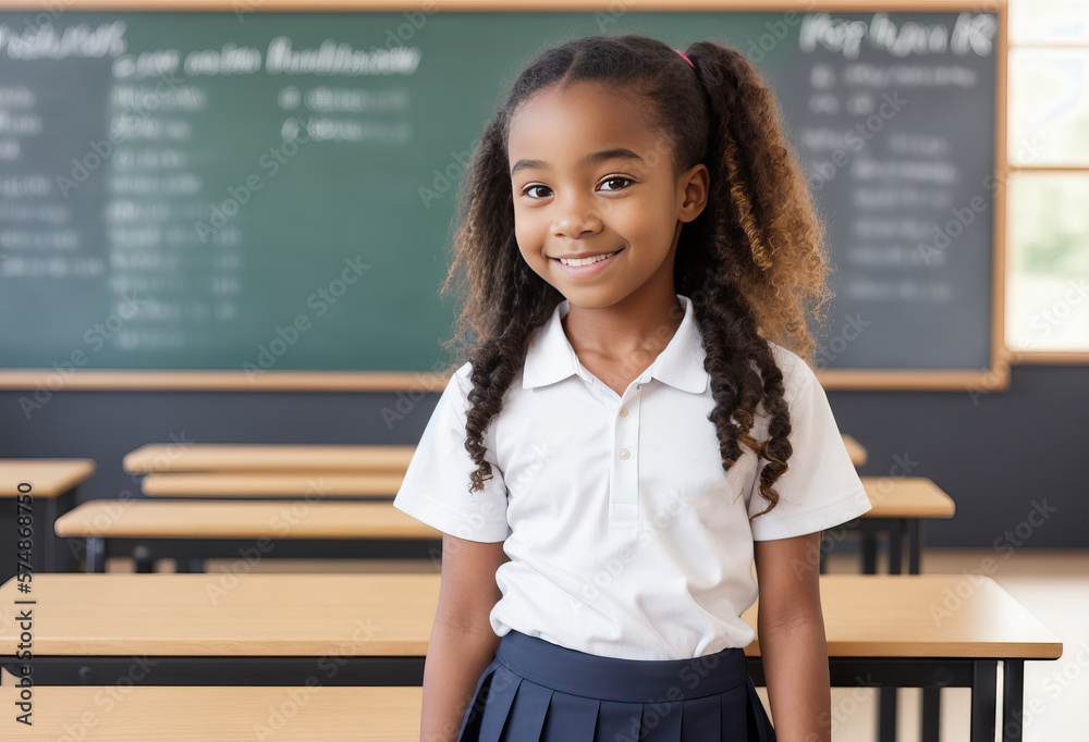 African american girl at elementary school. Generative AI Stock ...