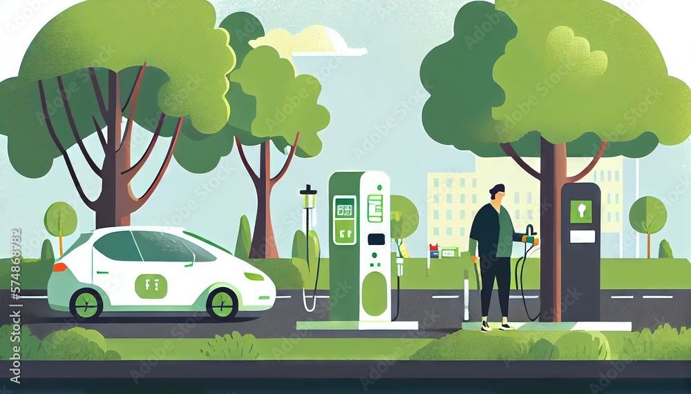 Electric car charging station. Charging the car. Electromobility ...