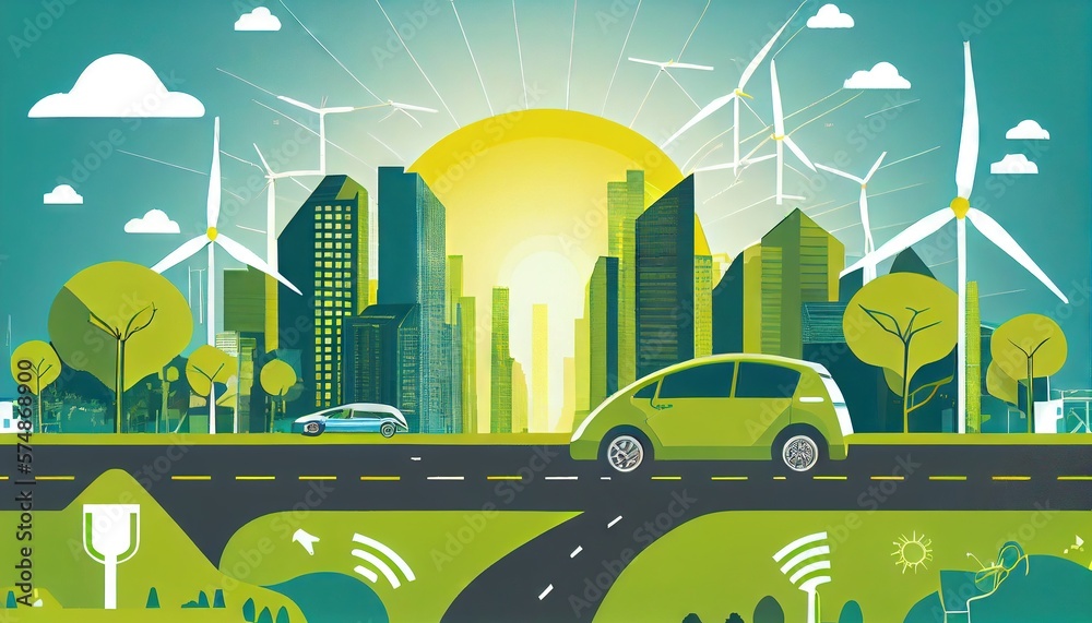 he green and clean city of the future. Smart city concept. Background ...