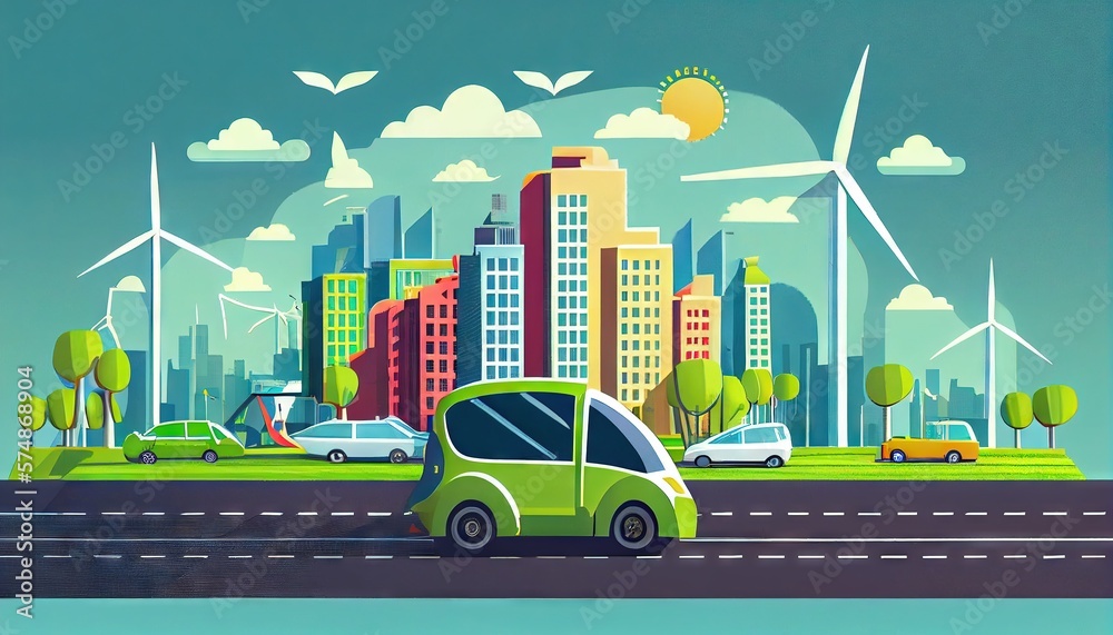 he green and clean city of the future. Smart city concept. Background ...