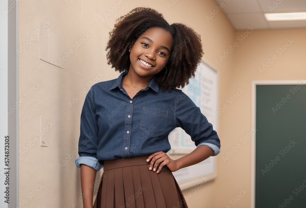 Beautiful african american teenage girl in school. Generated by AI ...