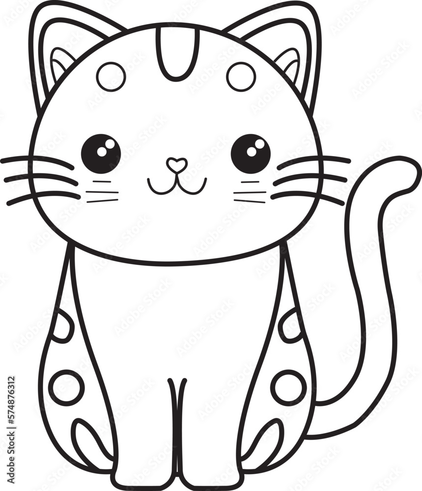 Cute Cat cartoon. Black and white lines. Coloring page for kids ...