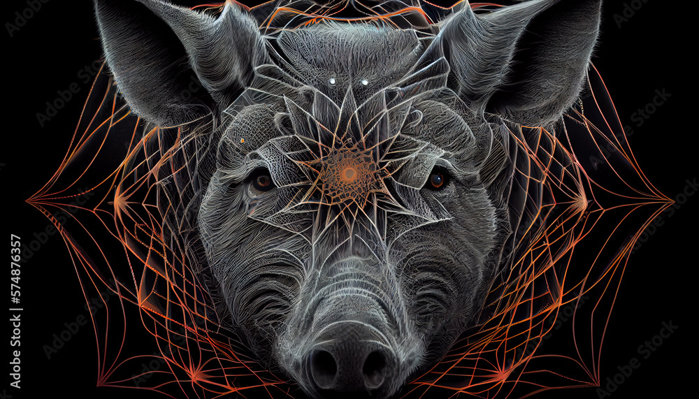trippy 3d psychedelic illustration of a wild boar, with sacred geometry ...