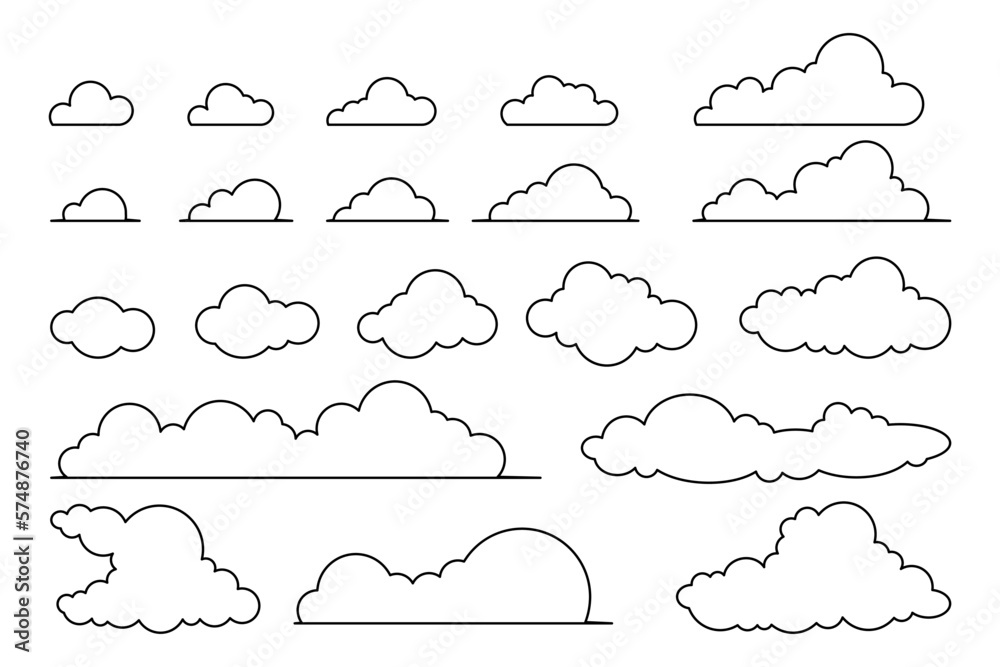 Vector Collection of Outline Clouds of Different Shapes and Sizes ...