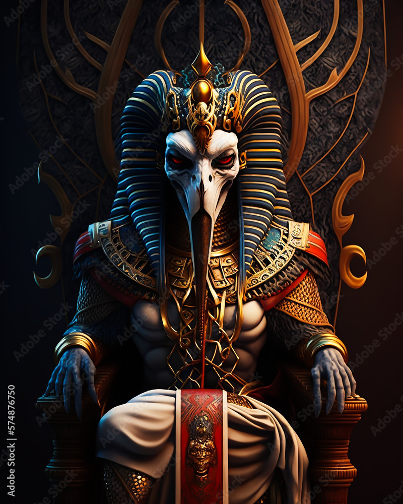 Egyptian pharaoh Alien Beaky God king on Throne wearing full Golden ...