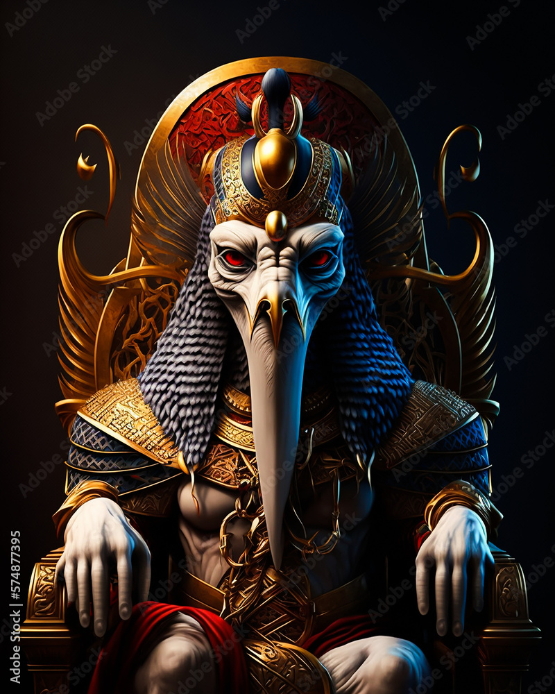 Egyptian pharaoh Alien Beaky God king on Throne wearing full Golden ...
