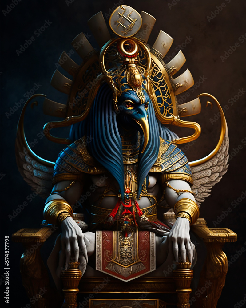Egyptian pharaoh Alien Beaky God king on Throne wearing full Golden ...