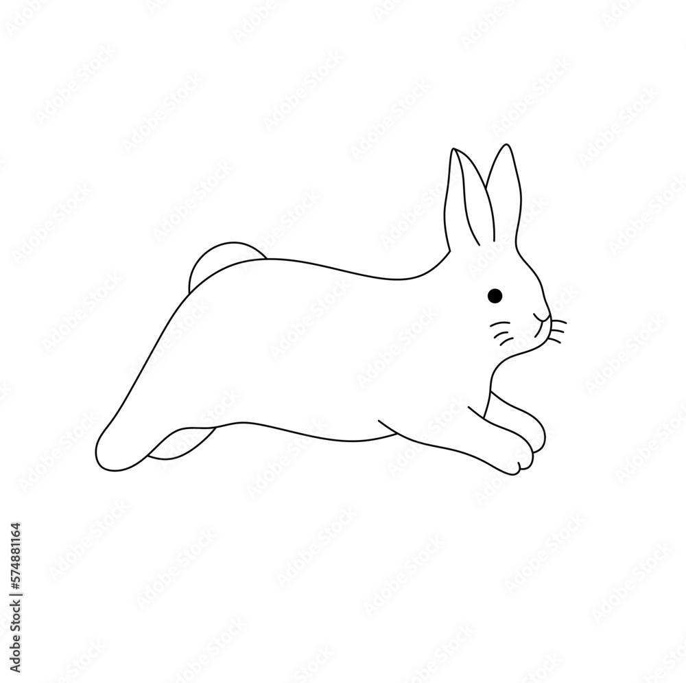Vector isolated one single jumping rabbit hare bunny side view ...