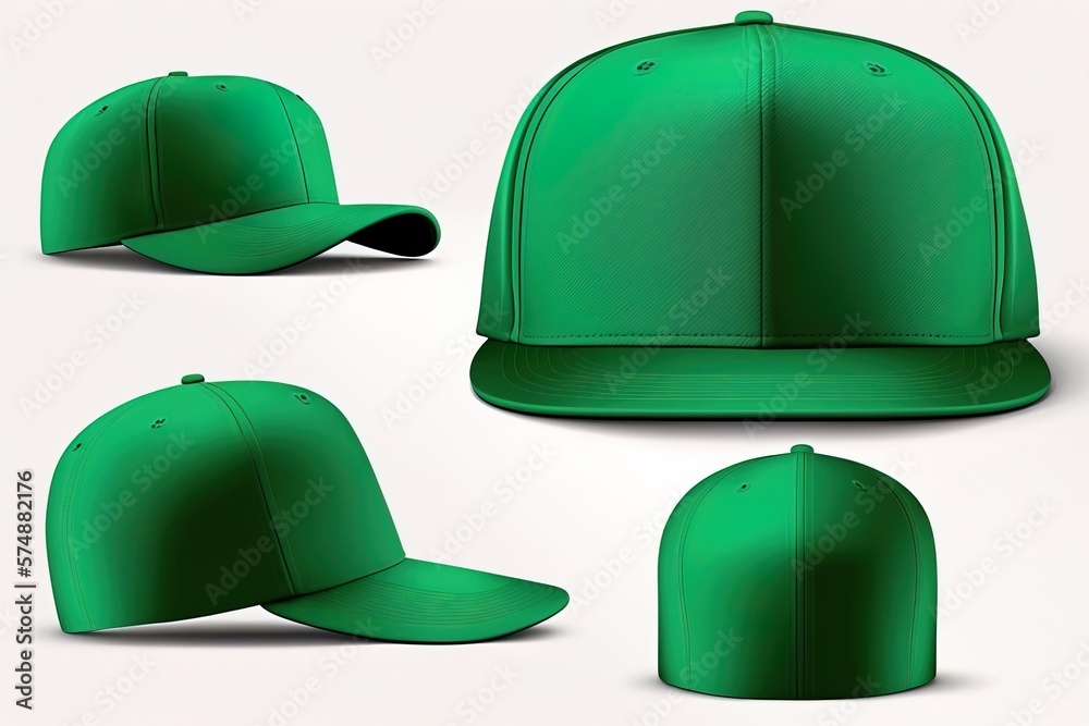 Green hat, blank template every angle for template design Stock ...