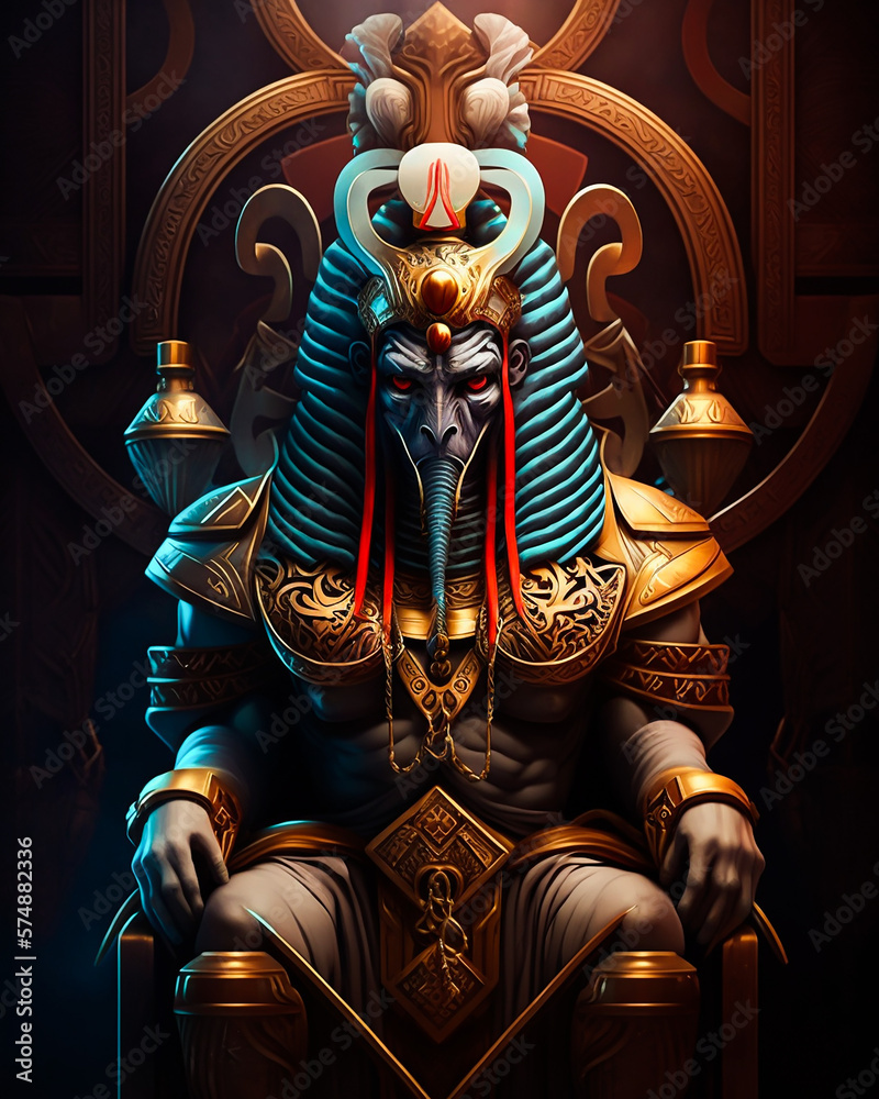 Egyptian pharaoh Alien Beaky God king on Throne wearing full Golden ...