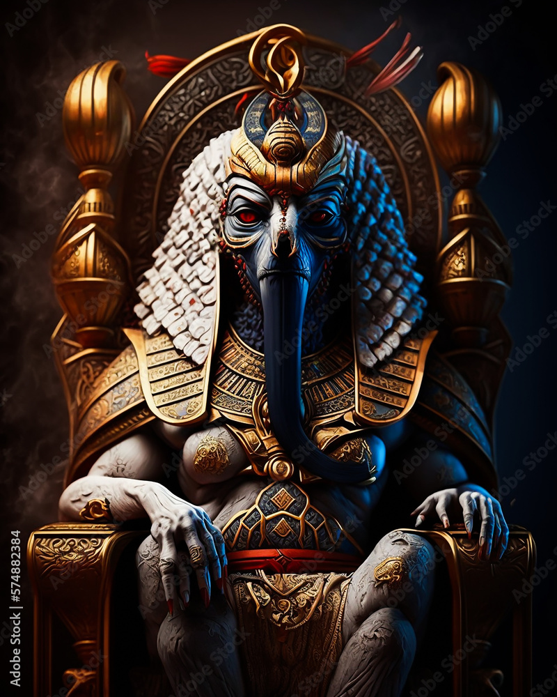 Egyptian pharaoh Alien Beaky God king on Throne wearing full Golden ...