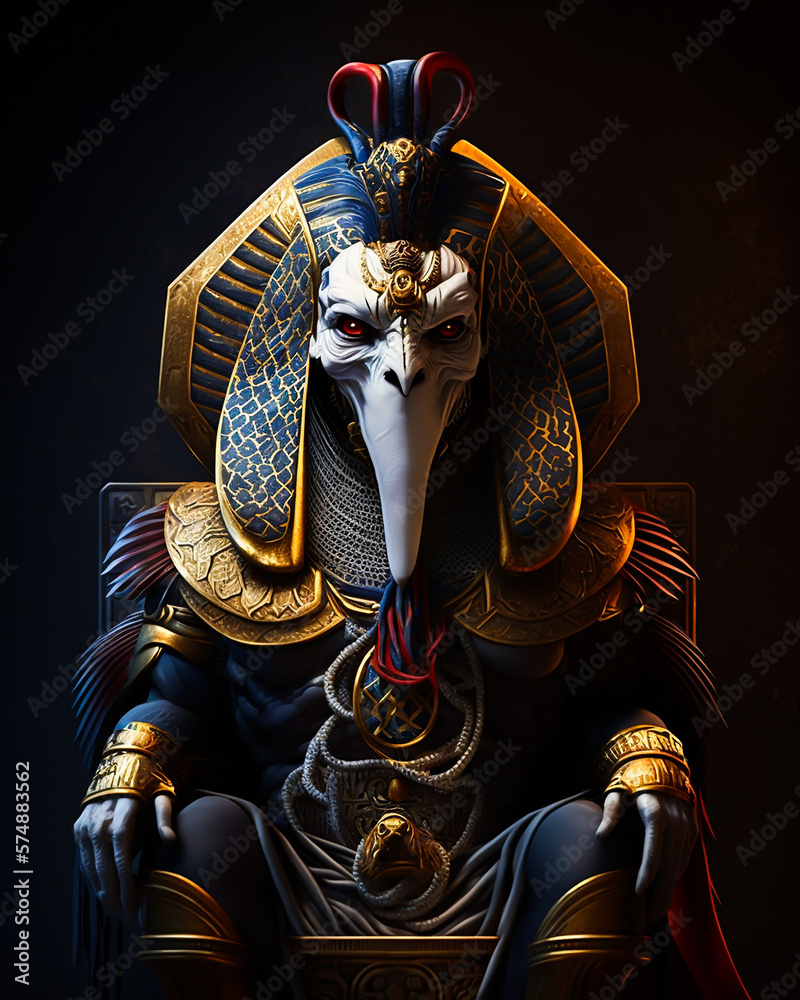 Egyptian pharaoh Alien Beaky God king on Throne wearing full Golden ...